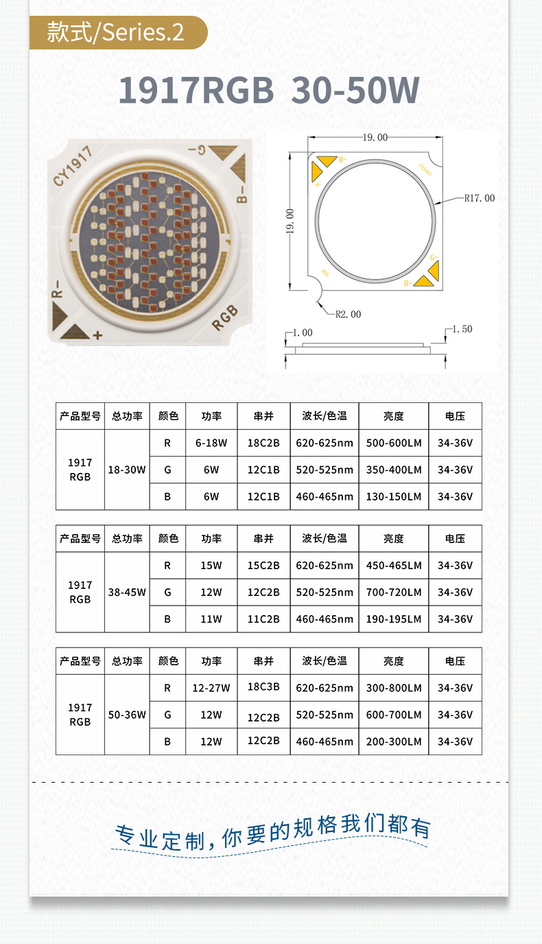 COB1919灯珠12W七彩光源30W三合一1917RGB三色调光红绿蓝50W灯珠-阿里巴巴
