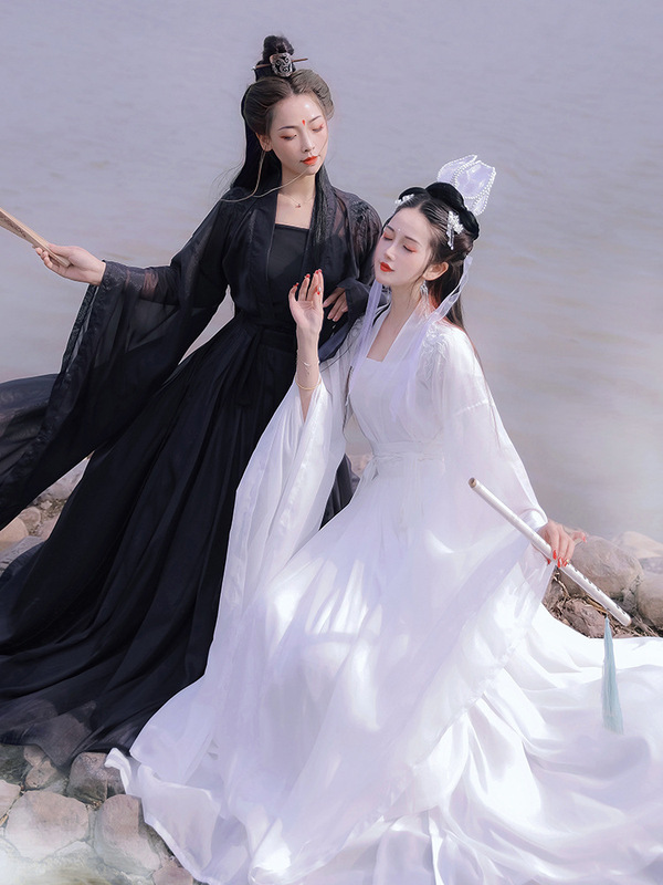 Tang Dynasty Hanfu White black Fairy princess cosplay dress for women ...