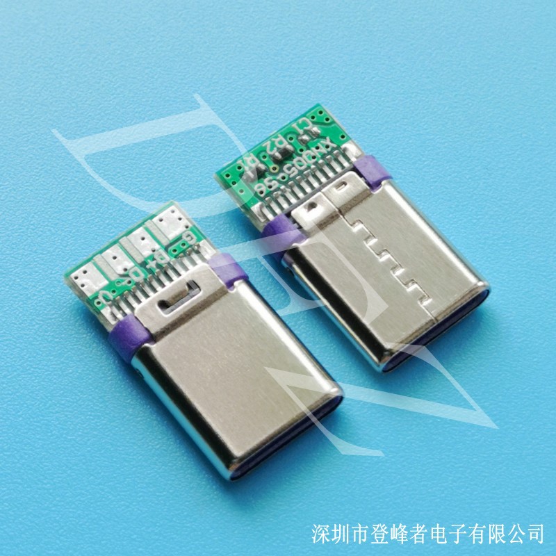 24P铆压Typec插头5A亮镍紫胶TYPEC数据板TYPE-C充电板type c公头-阿里巴巴
