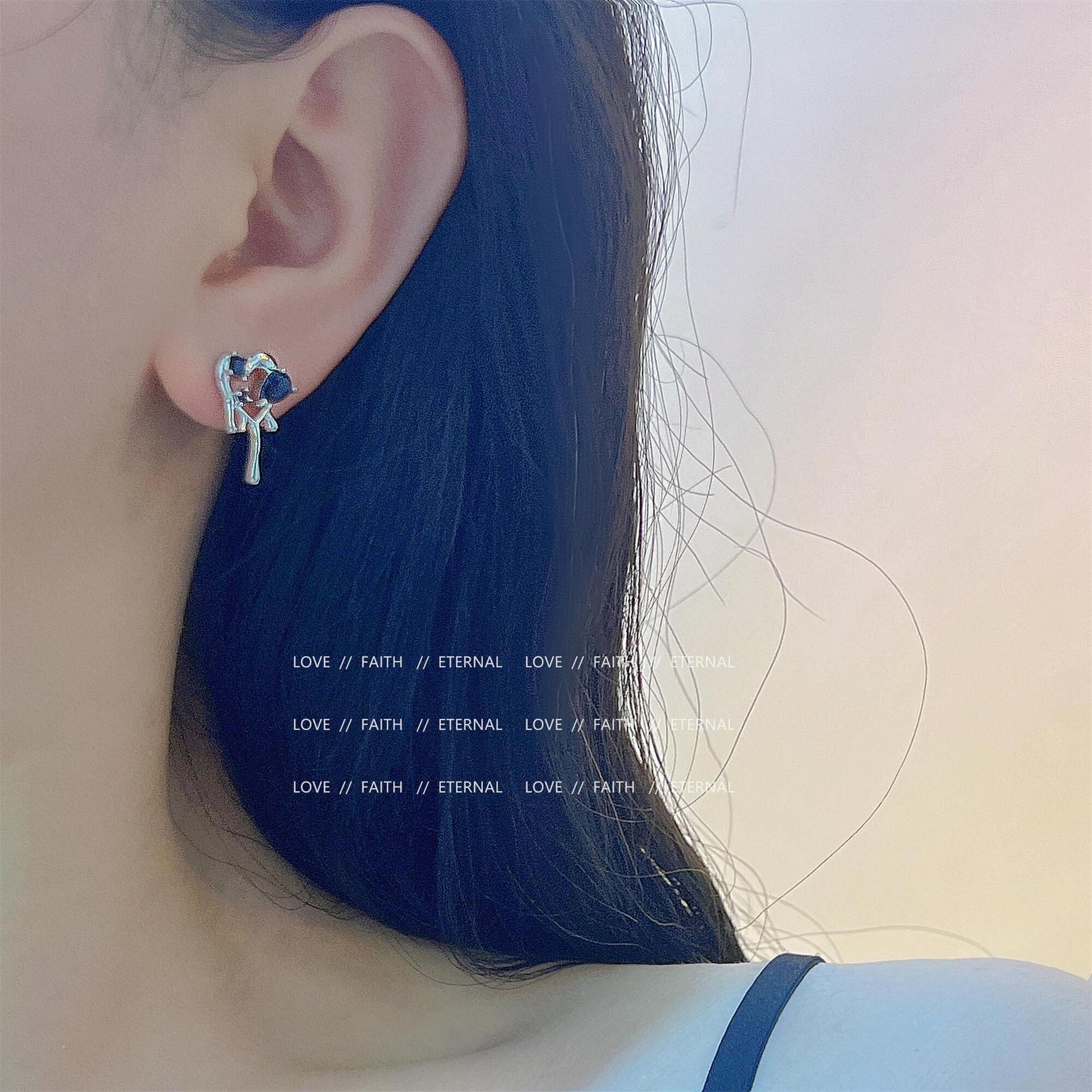 暗黑爱心~925银针熔岩爱心酷酷冷淡风耳钉女小众设计感耳环高货版-阿里巴巴