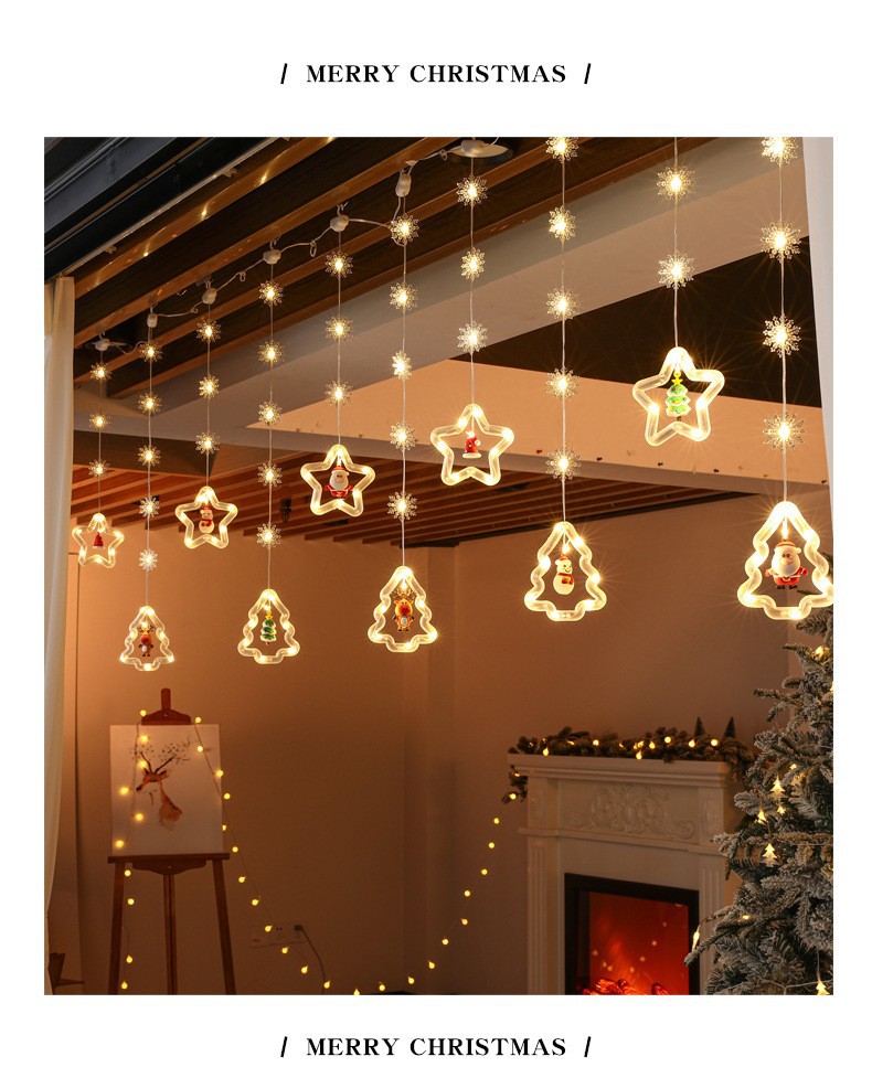 圣诞装饰灯圆环窗帘灯星星灯串房间氛围LED彩灯闪灯圣诞树冰条灯-阿里巴巴