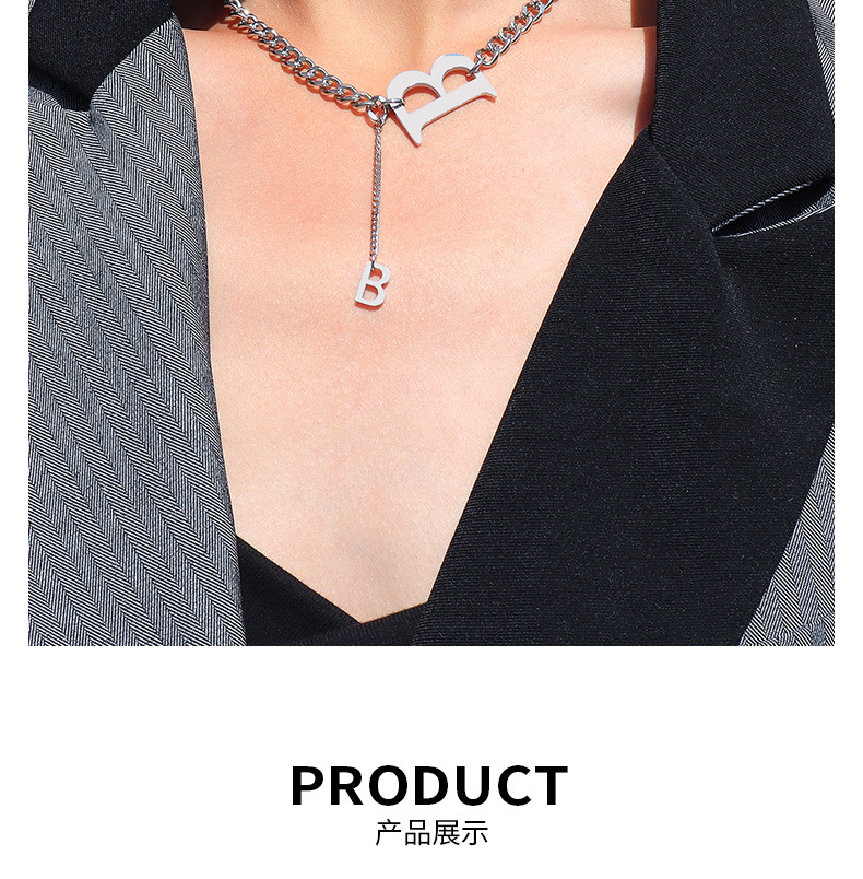 Wholesale hip-hop thick chain b letter necklace - Nihaojewelry