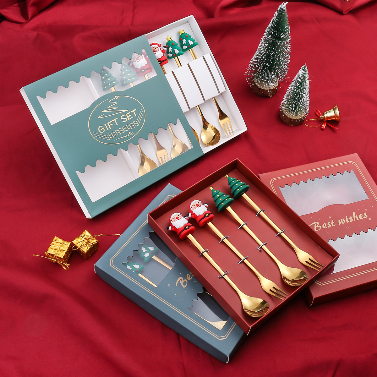 Stainless Steel Christmas Spoon Gift Set Dessert Spoon & Fork Coffee ...