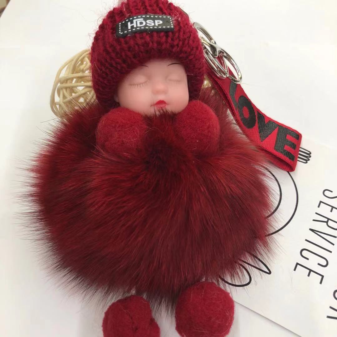 包包挂件配饰钥匙扣包包挂饰女狐狸毛睡眠娃娃饰品小礼物批发毛球-阿里巴巴