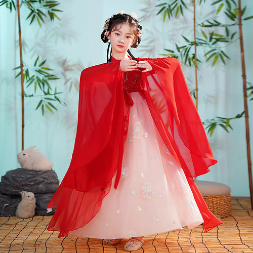 Children girls fairy hanfu red color chinese princess cosplay dress ...