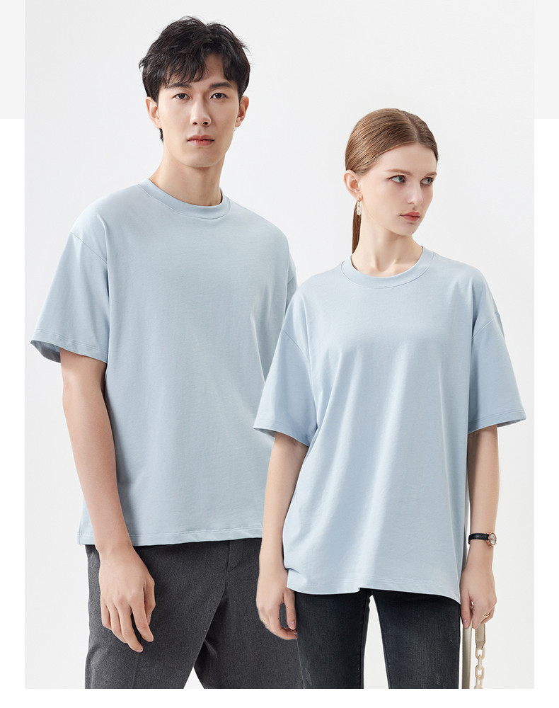 高端240g匹马pima棉纯色阔宽短袖t恤男女落肩圆领纯棉宽松tshirt-阿里巴巴