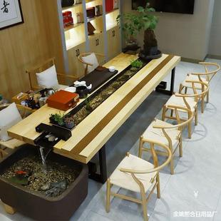 流水茶桌新中式实木茶桌椅组合原木色禅意养鱼循环景观茶几泡茶台-阿里巴巴
