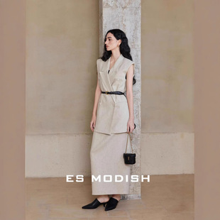 ES MODISH 春季新品韩系无袖西装外套+半身裙两件套女（配腰带）-阿里巴巴