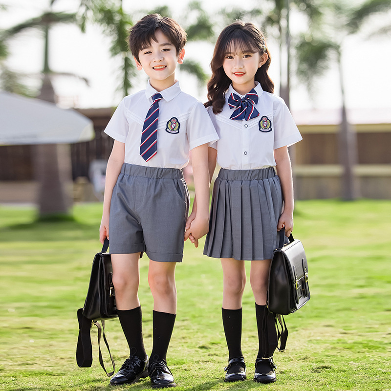 Children's kindergarten new summer wear short-sleeved dress uniform of preppy elementary school ...