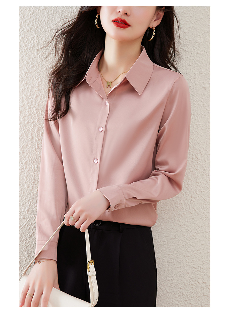 高级感免烫抗皱缎面白衬衫女纯色醋酸衬衣春秋设计感气质百搭上衣-阿里巴巴