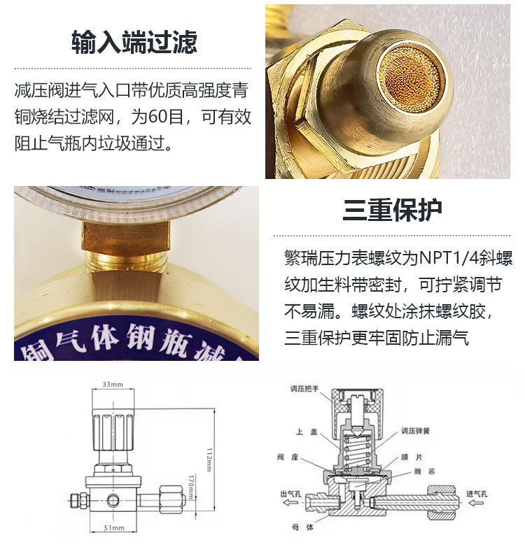 YQJ-1单级氧气减压阀YQJ1单级氢气减压器上海繁瑞阀门单级压力表-阿里巴巴