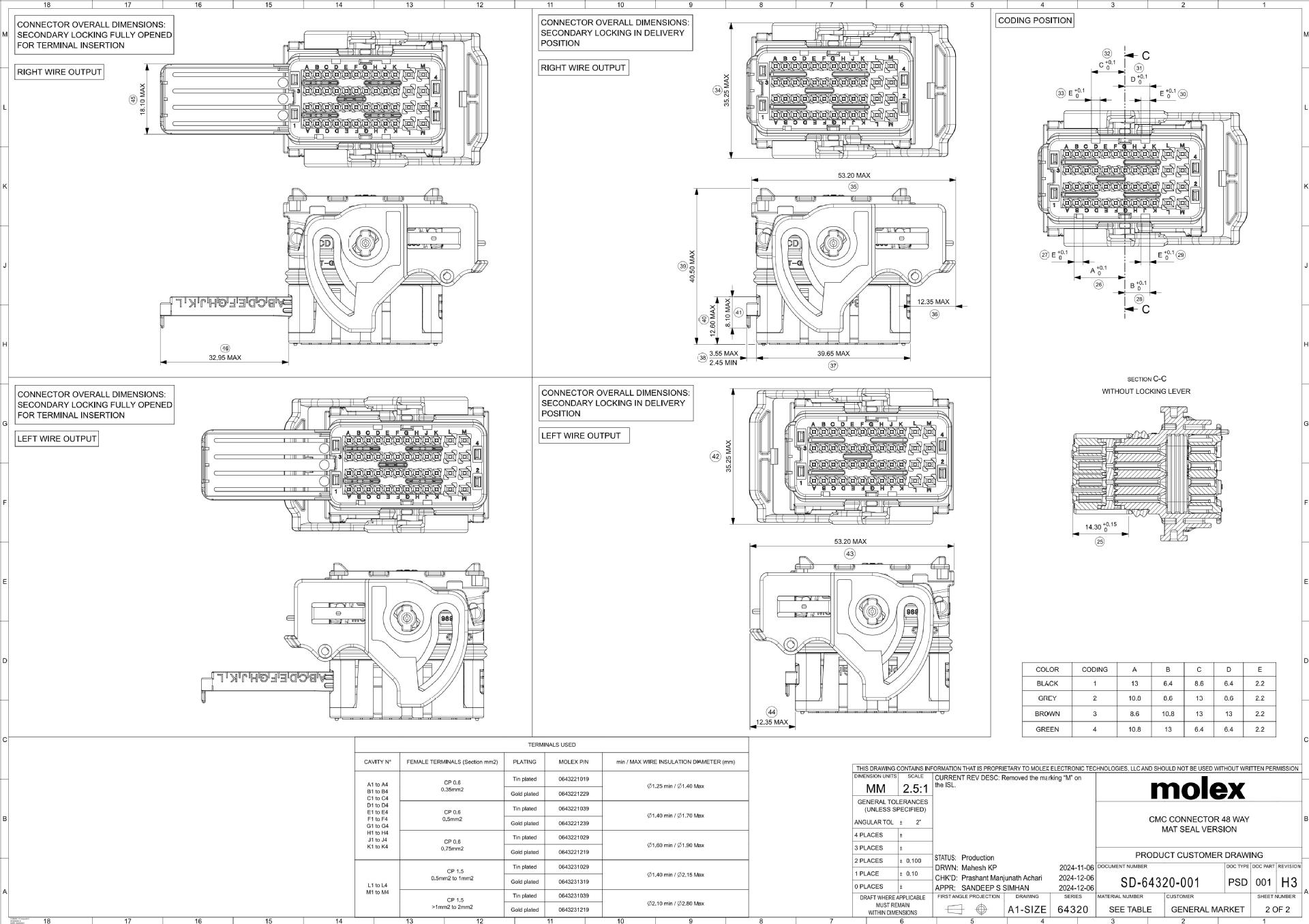 643201311 64320-1311 MOLEX/莫仕 0.635mm 48Pin CMC密封插座-阿里巴巴