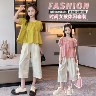 女童夏装套装2024新款儿童女短袖时尚七分裤6-12岁女孩衣服两件套-阿里巴巴