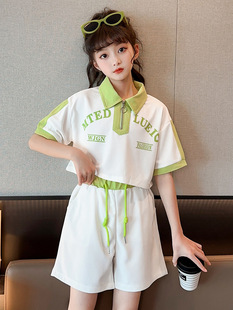 女童夏装套装2023新款儿童装时髦洋气运动服女大童夏季短袖两件套-阿里巴巴