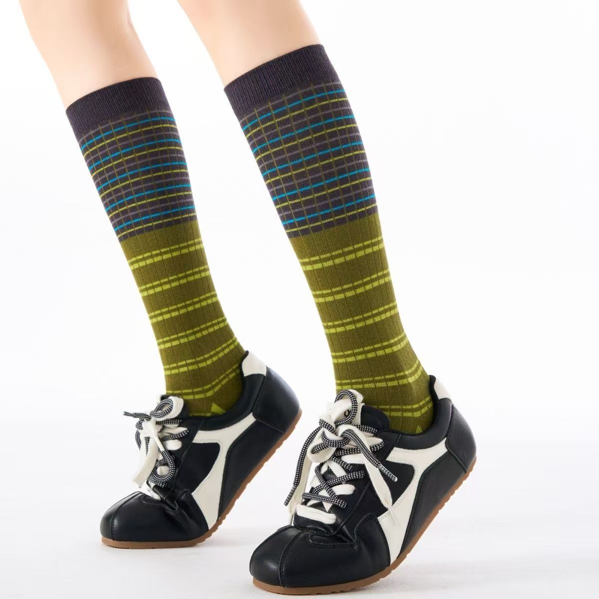 复古条纹小腿袜2025秋新款彩色长筒袜显瘦美腿高筒堆堆袜女ins潮-阿里巴巴