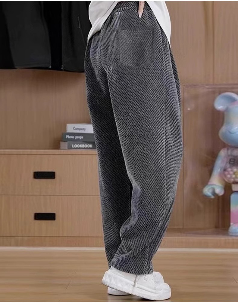 男士慵懒宽松直筒休闲长裤男2025春季新款雪尼尔银丝针织运动卫裤-阿里巴巴