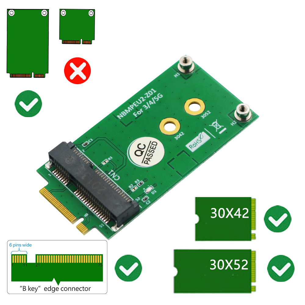 新款key B转mini PCI-E(绿色小板) M.2 B KEY转mini PCI-E转接卡-阿里巴巴