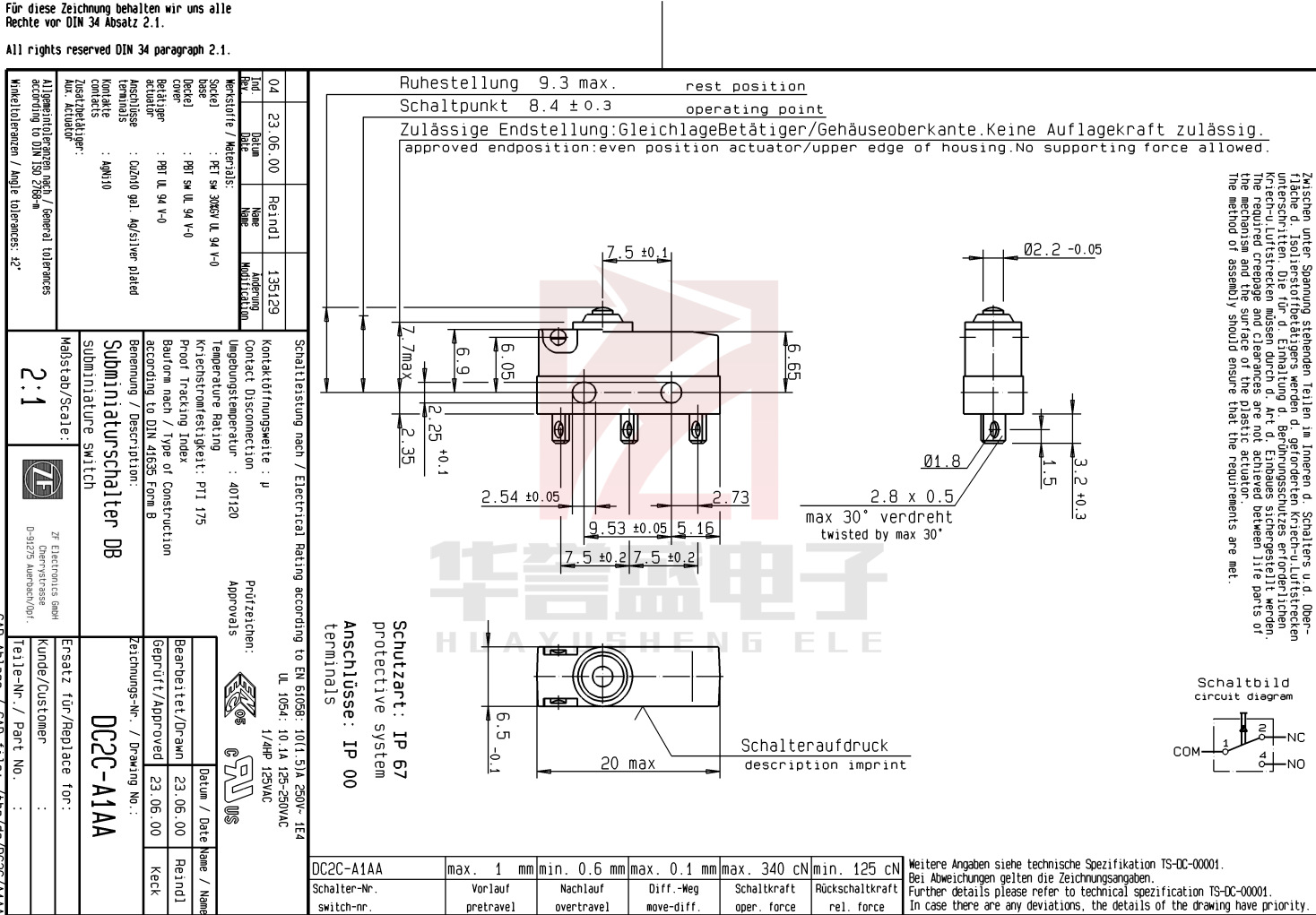CHERRY樱桃 DC2 DC2C-A1AA 无柄 防水微动开关-阿里巴巴
