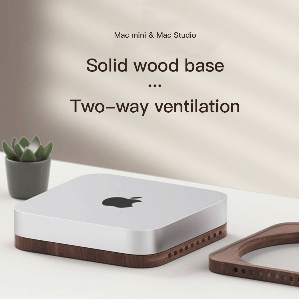 索隆Mac mini桌面底座防尘Mac studio胡桃实木支架散热通风迷电脑-阿里巴巴