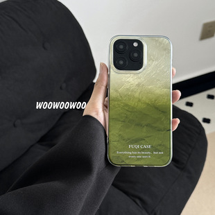 WOOWOOWOO小众ins感绿色渐变褶皱锡纸纹适用苹果15手机壳iphone16-阿里巴巴