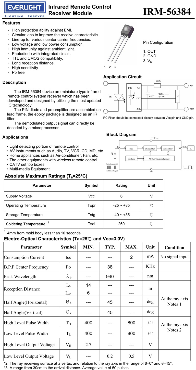 VS1838B遥控接收管HS0038 VS838 1738 红外接收头发射管 IRM56384-阿里巴巴