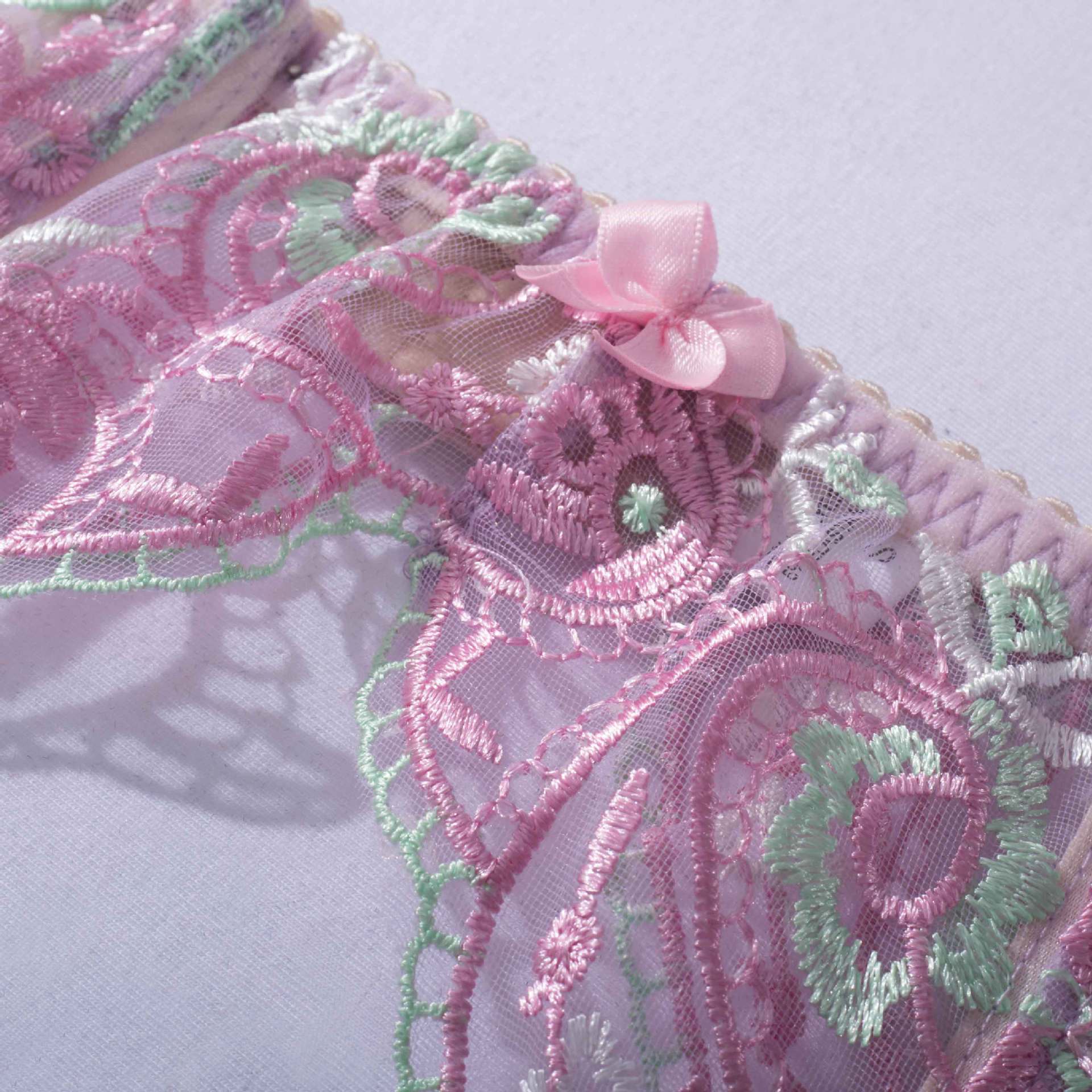 露莎春夏季欧美外贸性感内衣吊袜刺绣聚拢网纱塑身分体套装LS1407-阿里巴巴