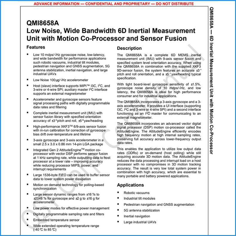 QMI8658A六轴陀螺仪 姿态传感器 可替代BMI160 ICM40607低功耗-阿里巴巴