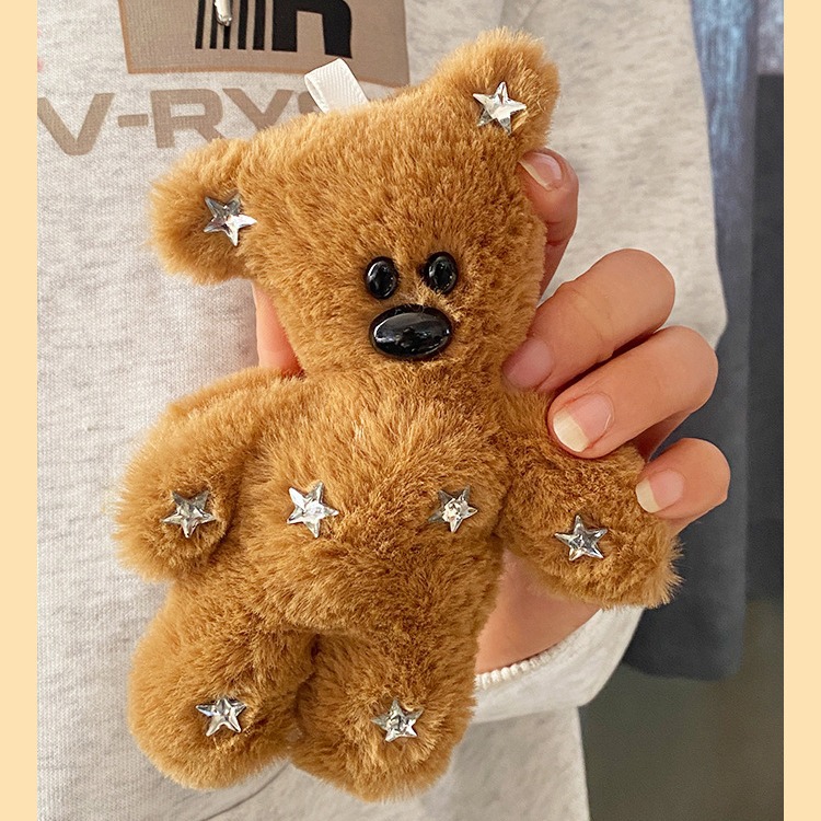 Cartoon furry crooked head teddy bear creaking plush doll pendant cute ...