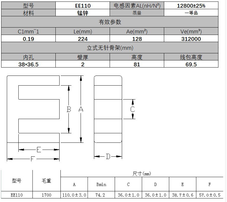 EE130 EE110铁氧体磁芯 高频变压器磁芯大功率磁芯-阿里巴巴
