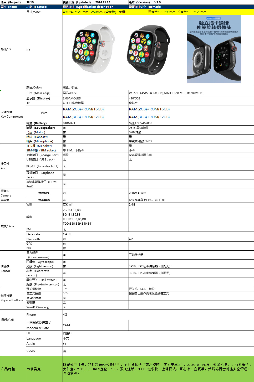 SU10(小苏米)5G全网通抽拉式NFC心率血氧SOS华强北S10电话手表-阿里巴巴