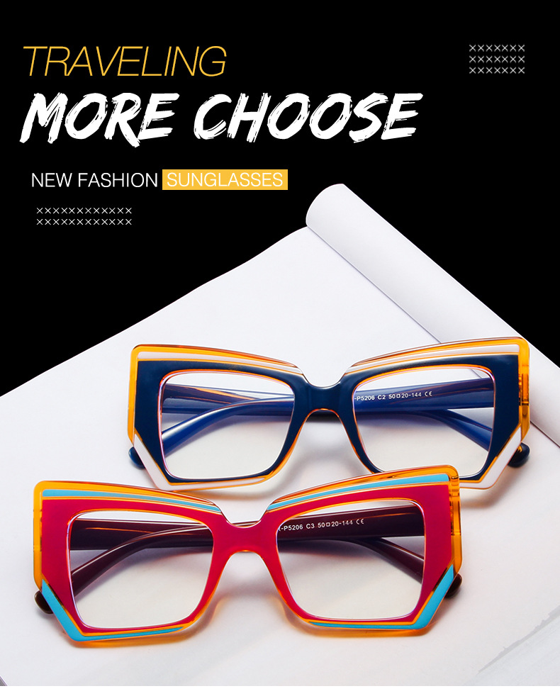 复古撞色防蓝光眼镜女潮文艺多边形TR90眼镜框架跨境ins平光镜-阿里巴巴