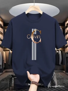Men's casual Calvin Printed T-shirt - Black with golden stri-阿里巴巴