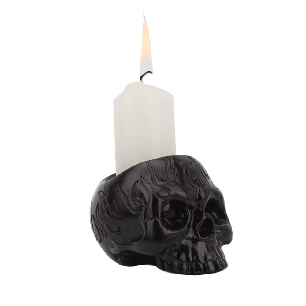 Cross border spot creative fire pattern black skull candle holder resin ...
