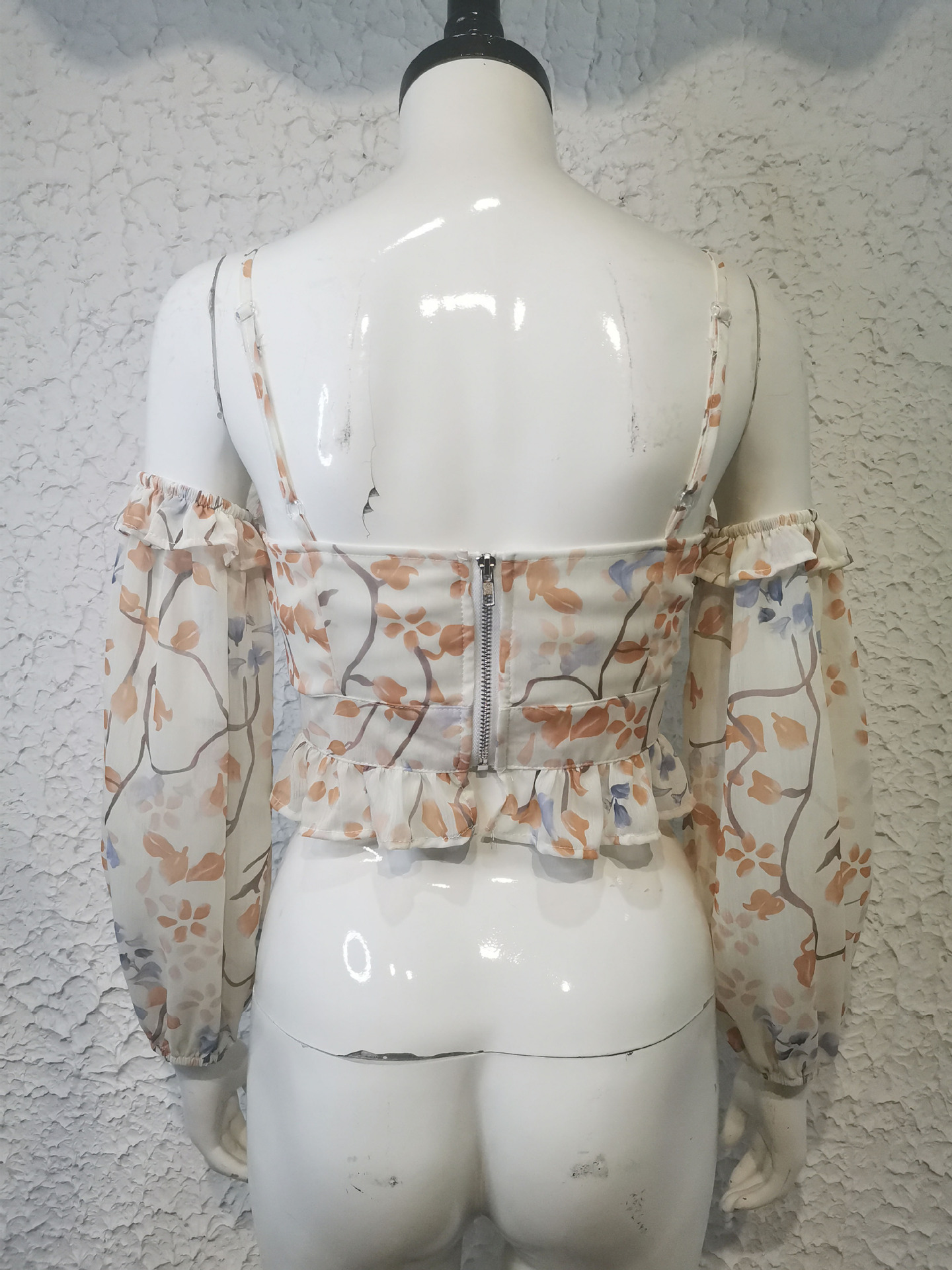 Long Sleeves Sexy V-Neck Chiffon Suspenders Drop Shoulders Crop Top ...