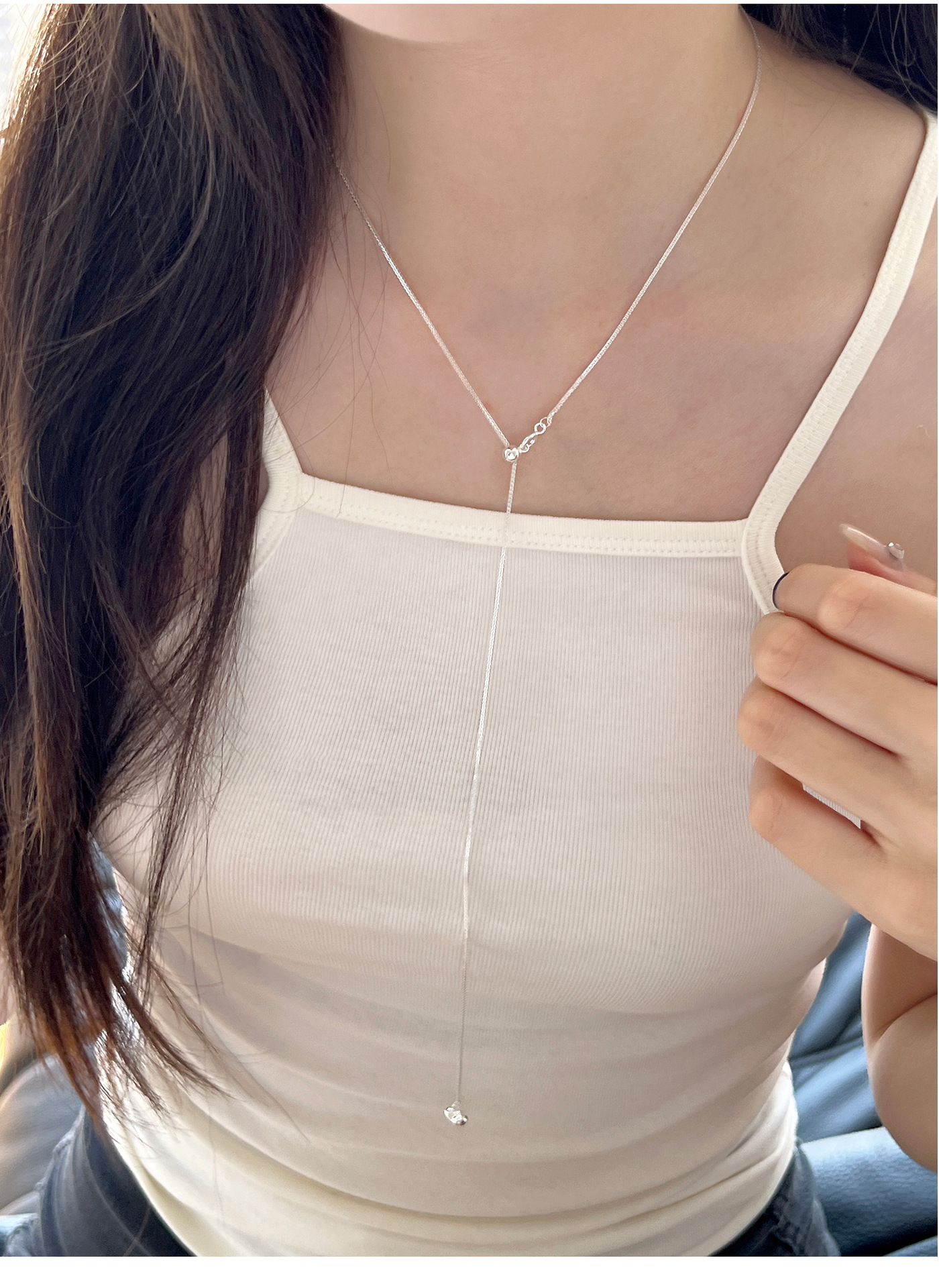 S925纯银爱心项链女小众设计感抽拉式超细锁骨链可调节项链银抛光-阿里巴巴