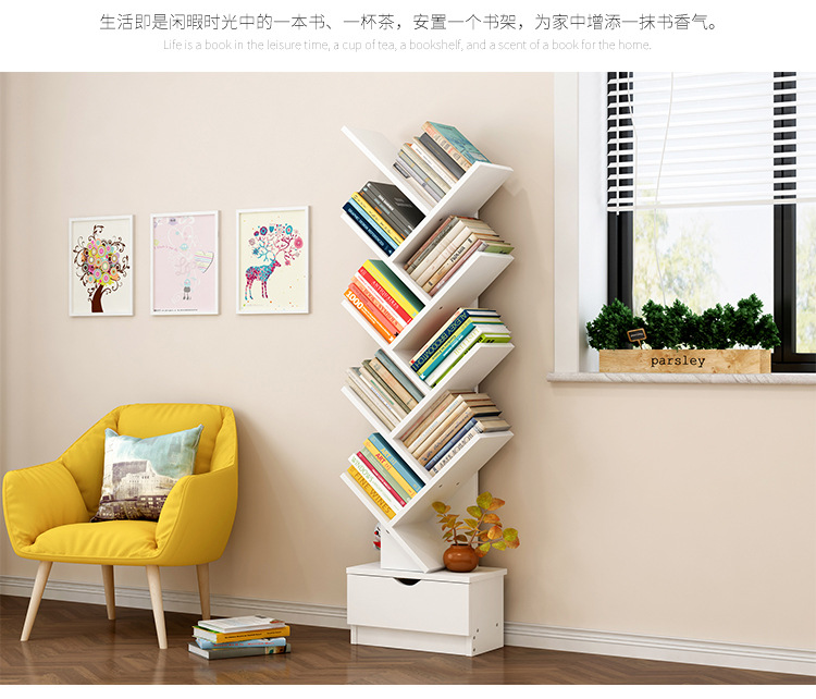 简易书架置物架落地简约学生创意树形客厅家用书桌旁收纳小型书柜-阿里巴巴