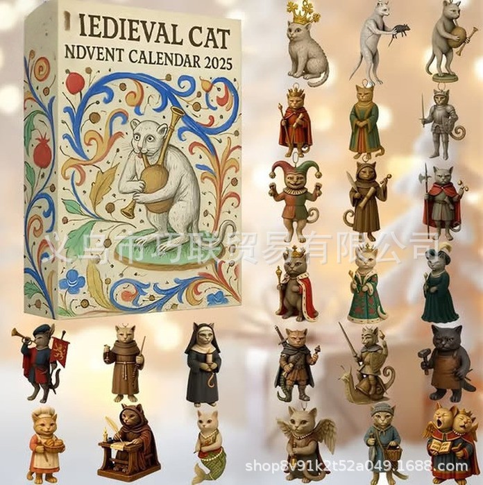 跨境爆款新品中世纪猫咪降临节日历盲盒亚克力挂件-阿里巴巴