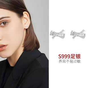 S999纯银蝴蝶结耳钉ins简约养耳洞气质迷你小巧百搭耳饰厂家代发-阿里巴巴