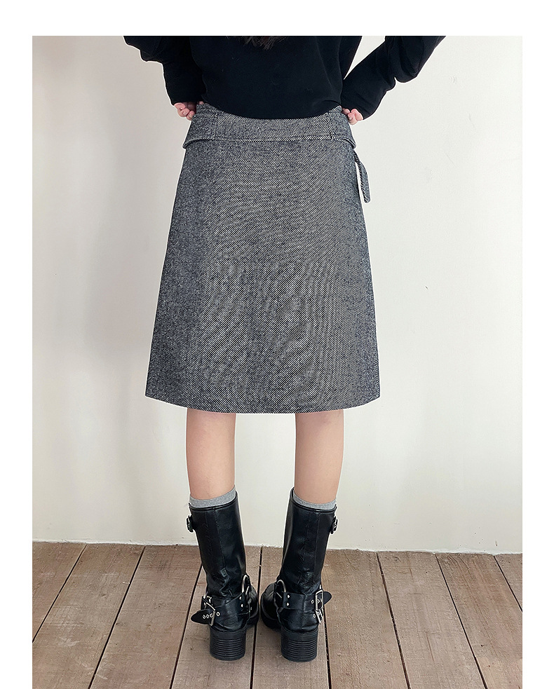 【歌铭】法式复古配腰带毛呢半身裙女装冬季高腰羊毛半身裙N964C-阿里巴巴