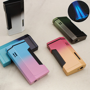 KJ906-1新款渐变双火打火机 金属可视气仓直冲防风点烟器烟具批发-阿里巴巴