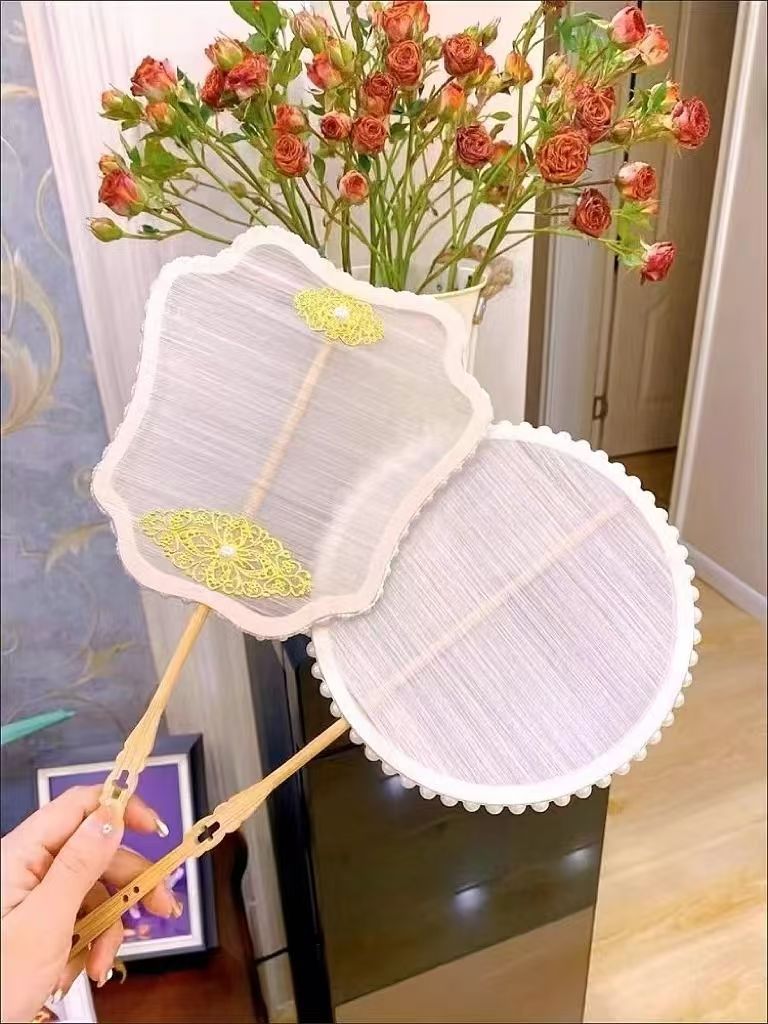 蚕丝扇手工DIY材料包扇骨配饰异形扇框圆形半成品空白团扇材料-阿里巴巴
