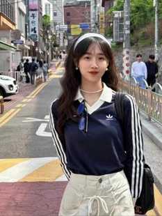 同款同款小红书推荐丨SportyRich联名款V领修身显瘦POLO衫长袖T恤-阿里巴巴