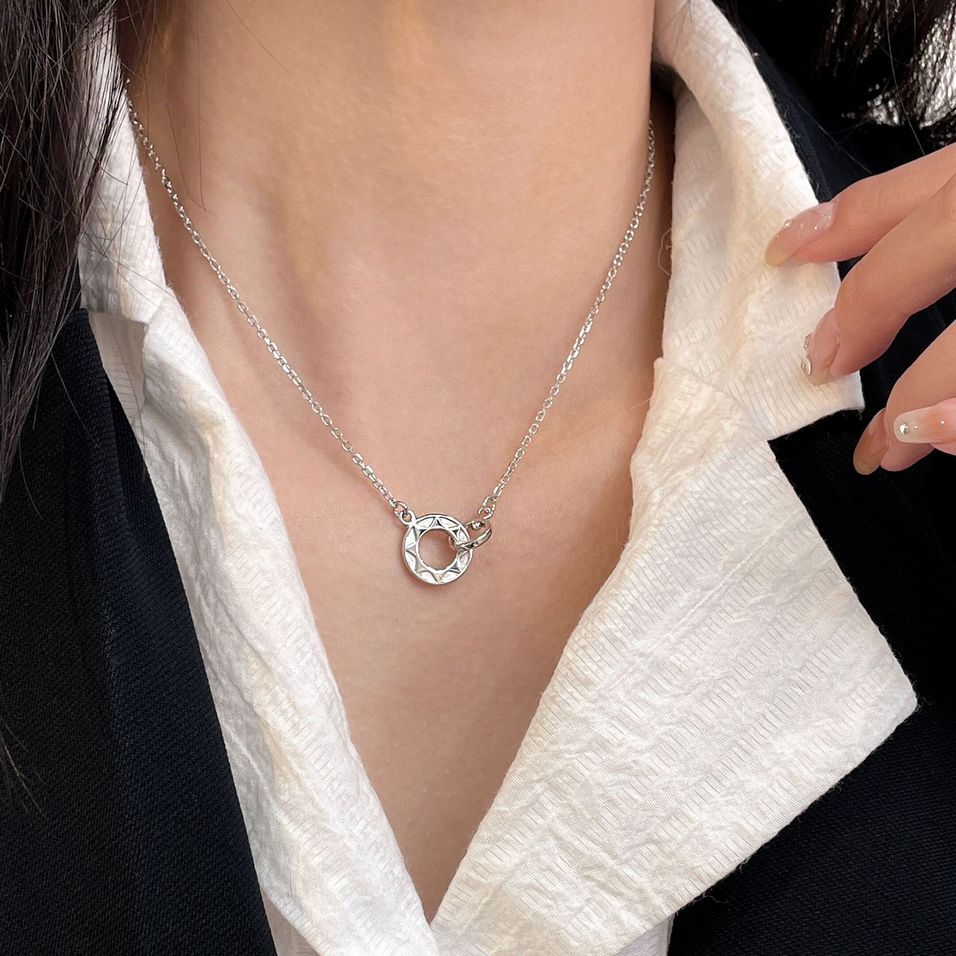 s925纯银圆牌六芒星项链2021年新款女夏设计感锁骨链小众冷淡风-阿里巴巴