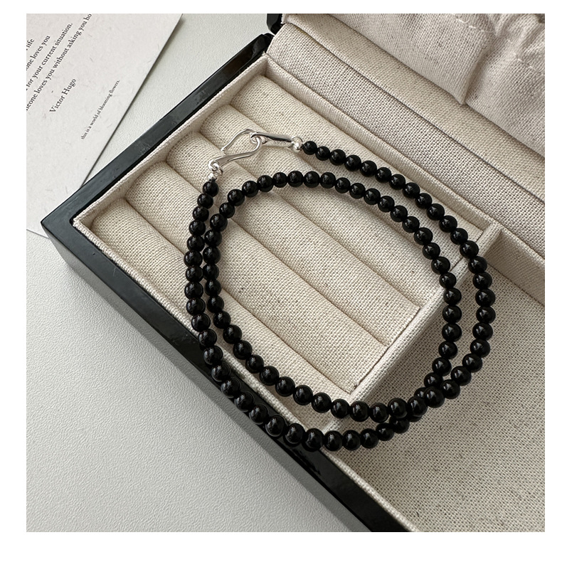 S925纯银fever同款黑玛瑙项链日韩版ins博主同款可叠戴串珠锁骨链-阿里巴巴