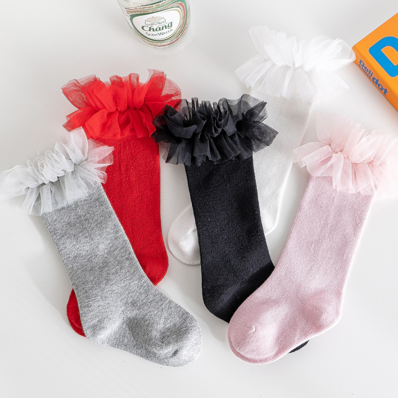 Autumn 2022 new Spanish children's lace middle tube socks fluffy mesh ...