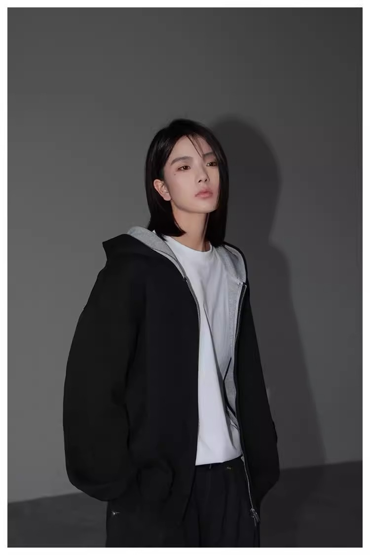 460G重磅拼色开衫卫衣男女同款连帽宽松休闲外套百搭运动情侣长袖-阿里巴巴