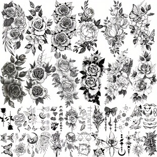 36pcs Temporary Tattoo Stickers Realistic Black Designs跨境-阿里巴巴