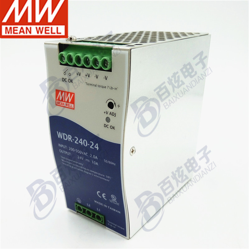 WDR-240-24台湾明纬380V转24V开关电源导轨电源240W 10A MW薄PFC-阿里巴巴