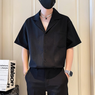 CS384- 高级感中袖衬衫男简约寸衫新款夏季衬衣-阿里巴巴