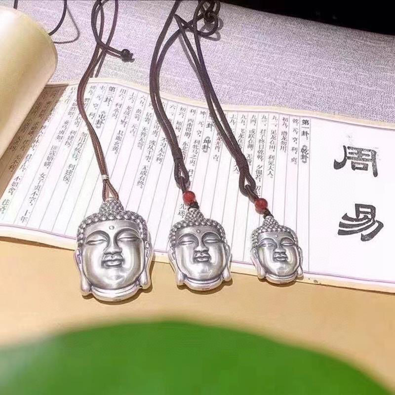 Silver Jia silver ornaments silver 999 hollow Buddha head retro pendant ...
